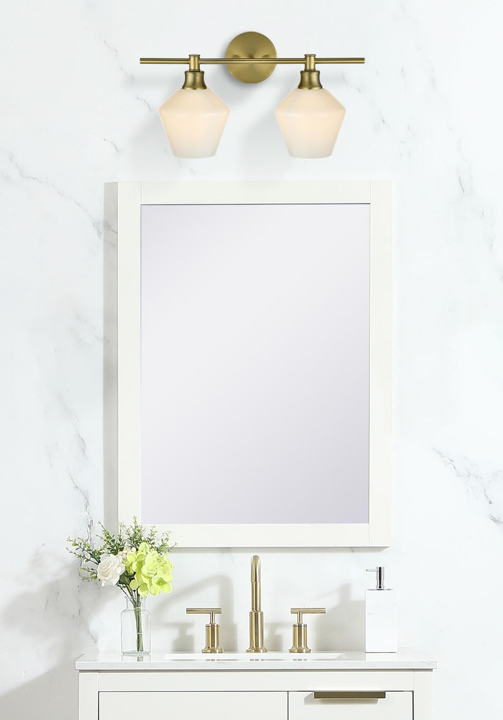 Gene 2 Light Satin Gold and Frosted White Glass Wall Sconce – Nouvelle ...