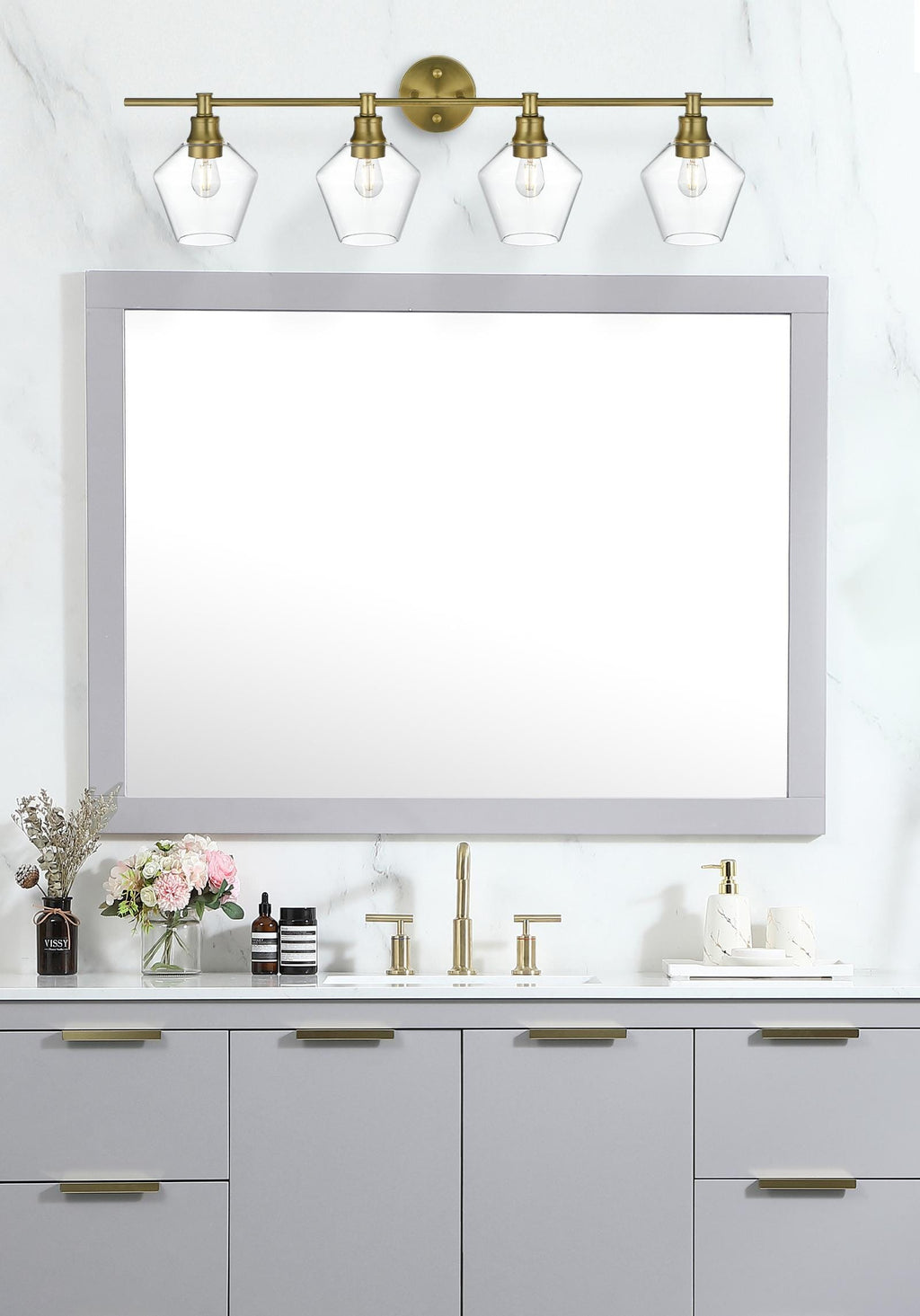 Gene 4 Light Satin Gold and Clear Glass Wall Sconce – Nouvelle Lighting